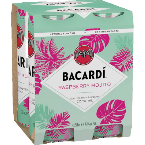 Bacardi Raspberry Mojito 4.8% 4 Pack Cans 250ml | Liquorland