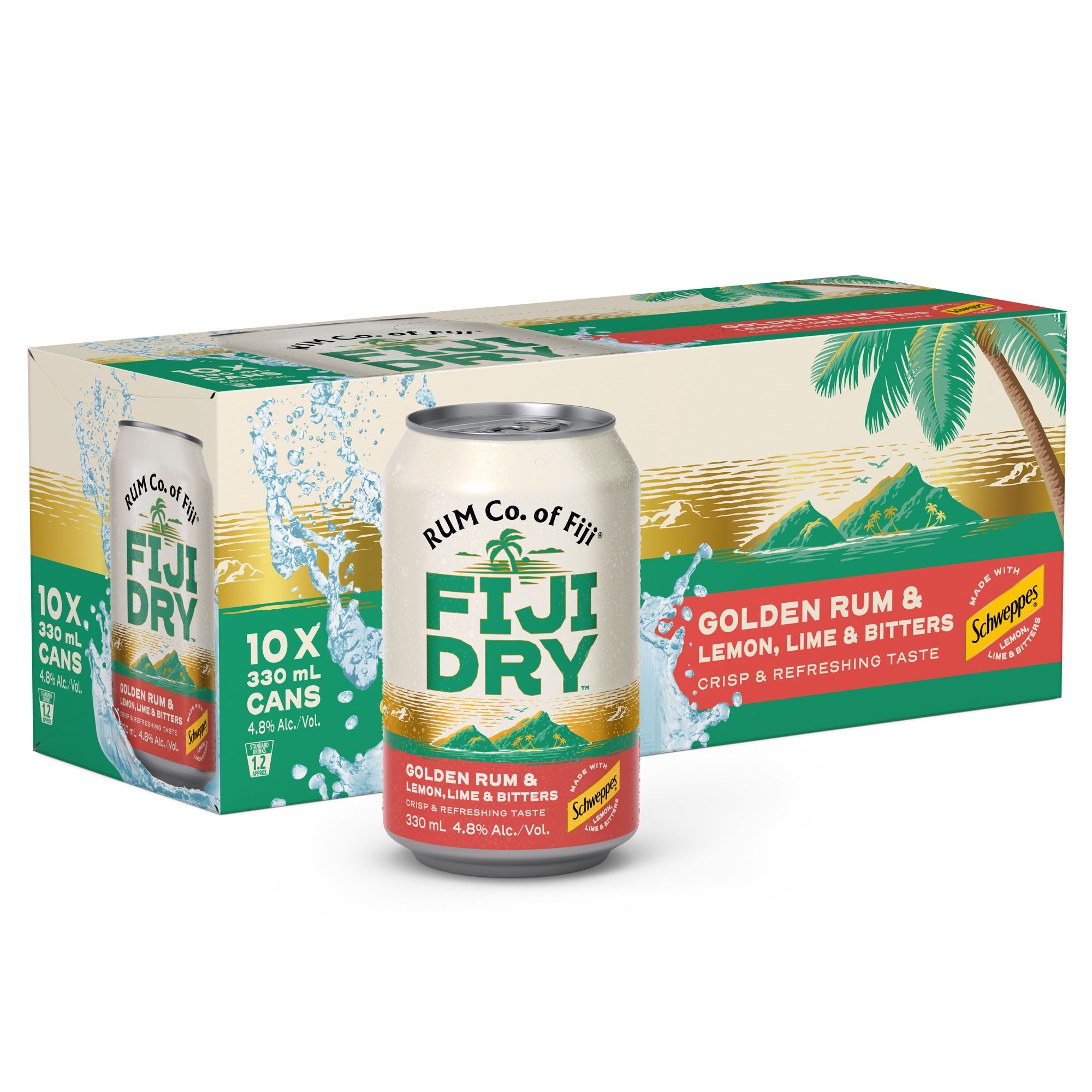 Fiji Dry Golden Rum & Lemon Lime & Bitters 4.8% 10 Pack Cans 330ml ...